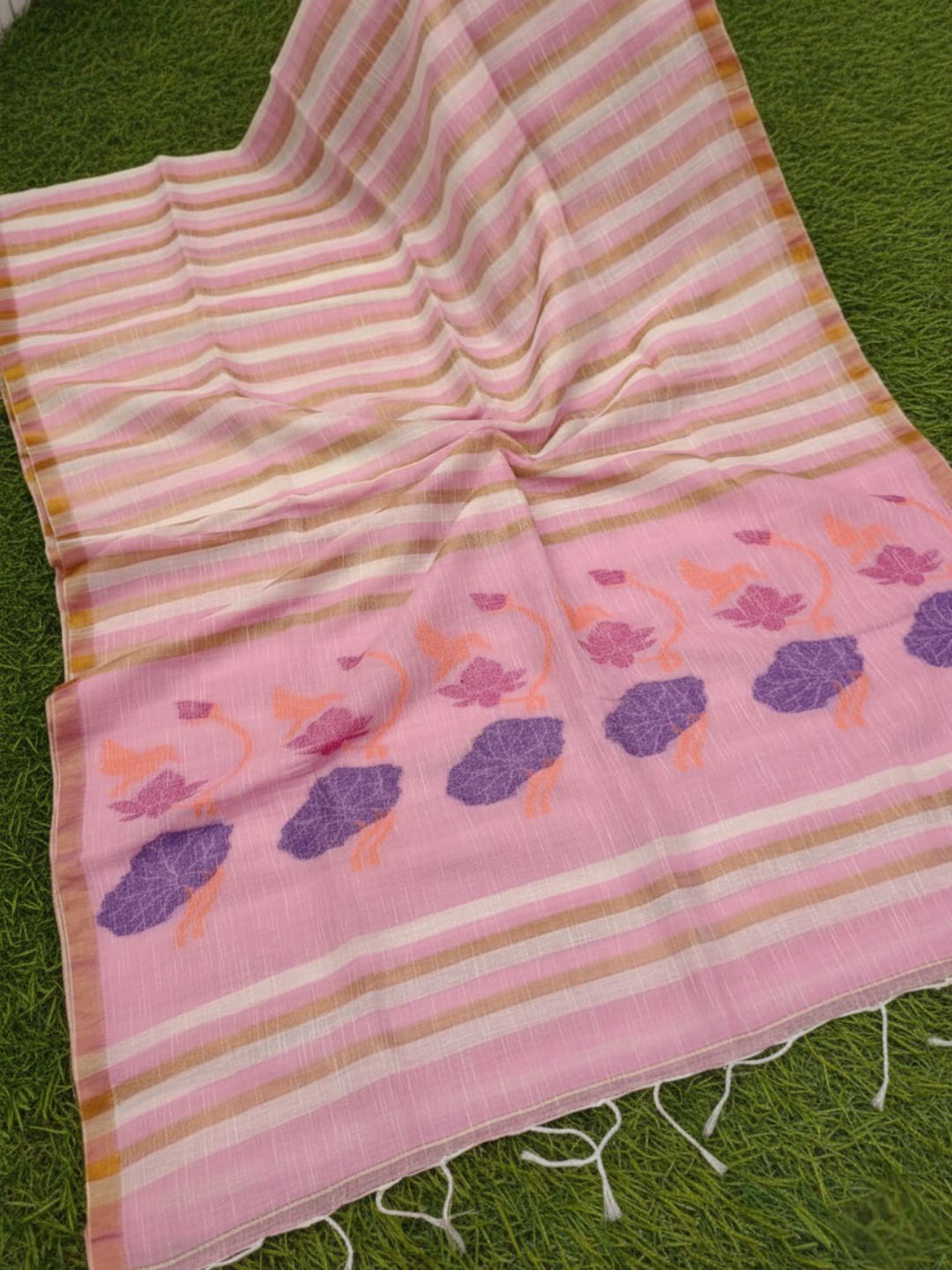Indiehaat | Pure Linen Hand Weaving Saree Pink – Indiehaat.com