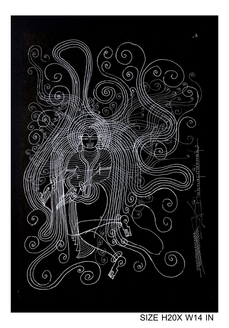 The Surpur Line Art Painting Mixed Media on Paper Unframed (Size: 22 x ...